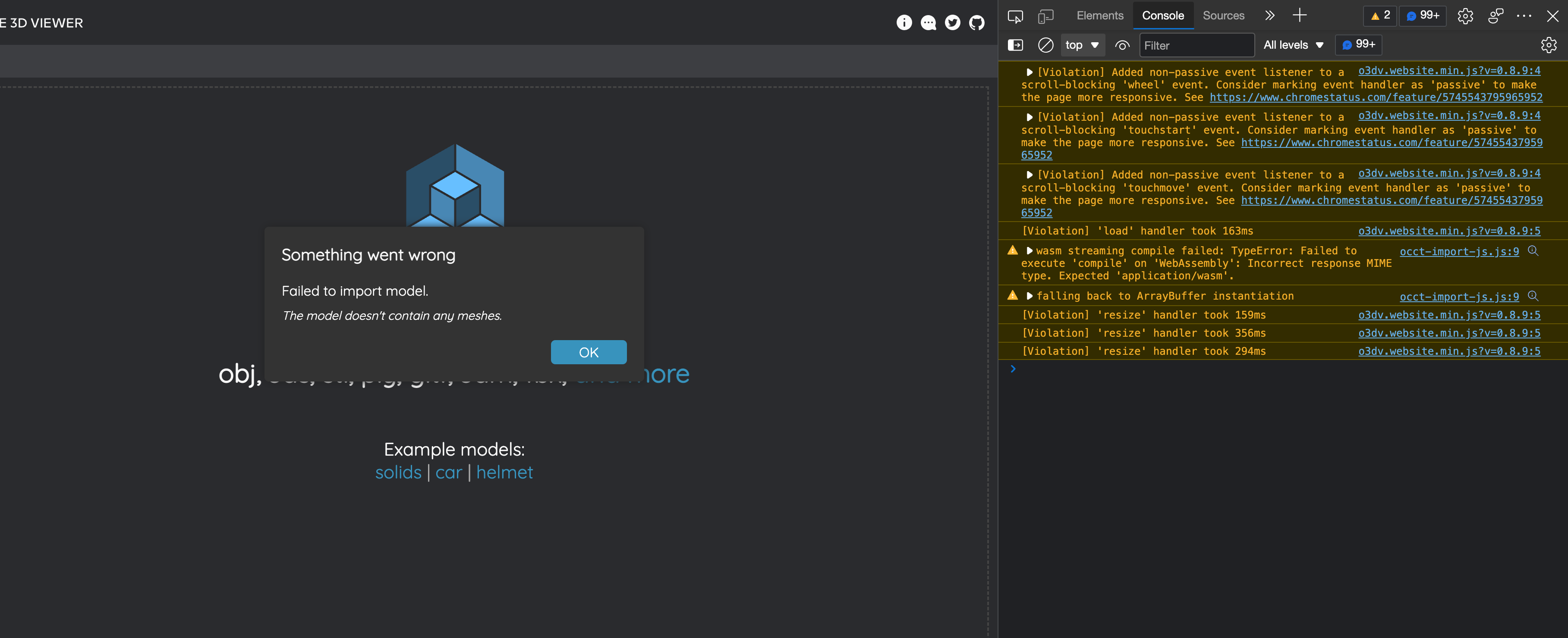 "Something went wrong" when uploading STP file · Issue #239 · kovacsv/Online3DViewer · GitHub