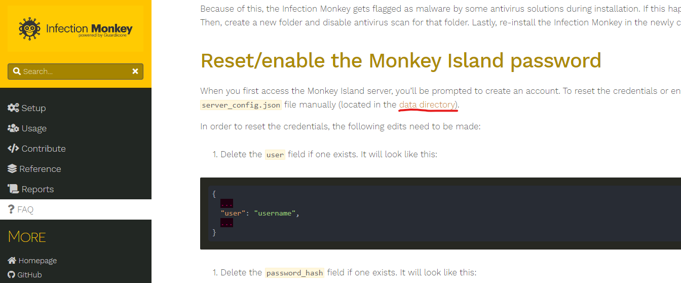 Password reset in FAQ is broken · Issue #1523 · guardicore/monkey · GitHub
