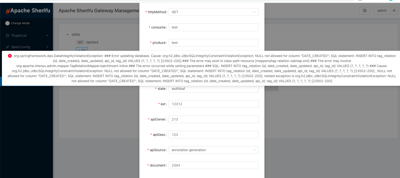 [BUG]ApiDoc insert update failure · Issue #277 · apache/shenyu-dashboard · GitHub