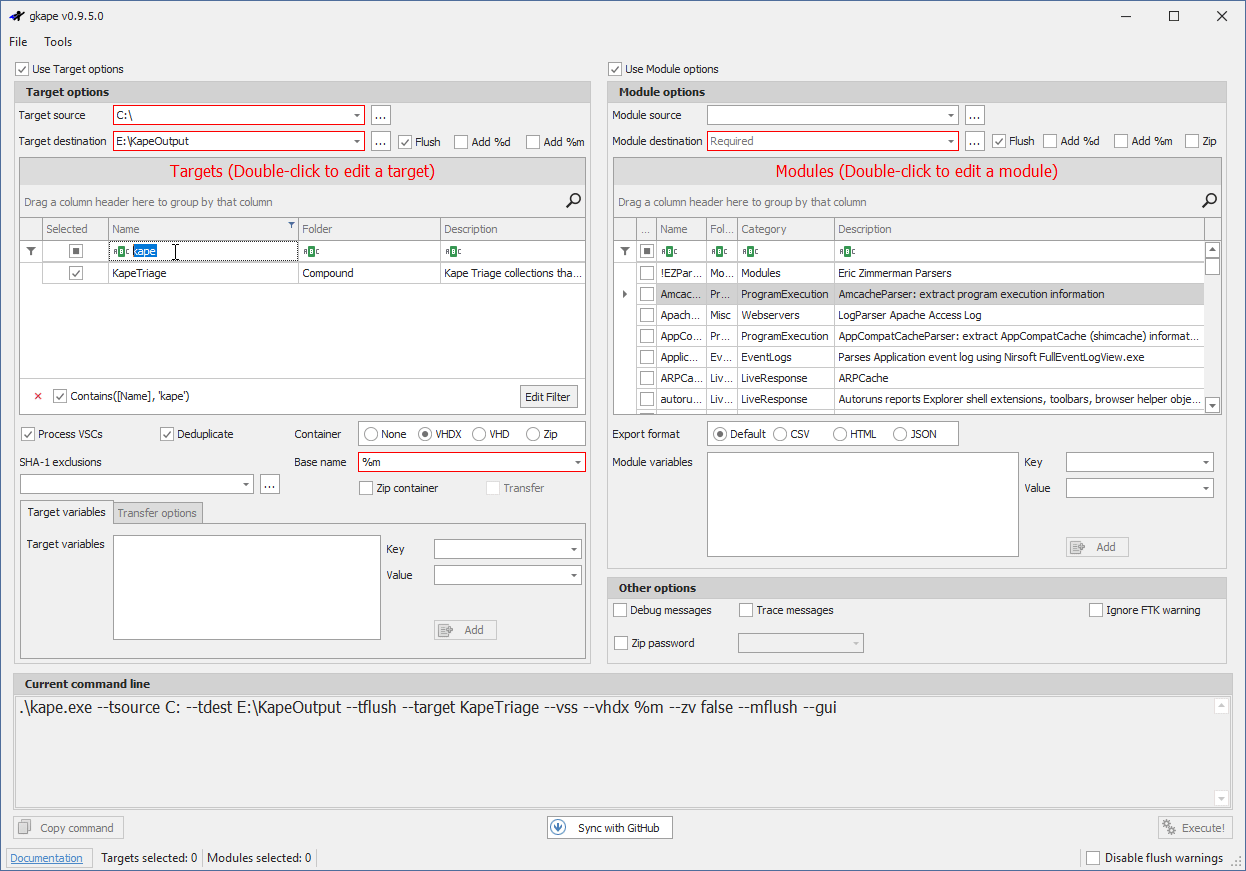 Targets selected/Modules selected not tallying · Issue #324 · EricZimmerman/KapeFiles · GitHub