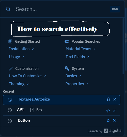 [Web][Docs] Search bar content without search string in v5 ...