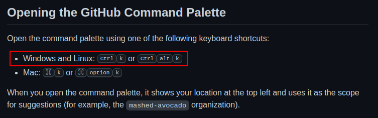 Keyboard shortcut for Github Command Palette on Windows/Linux may be incorrect · Issue #12298 ...