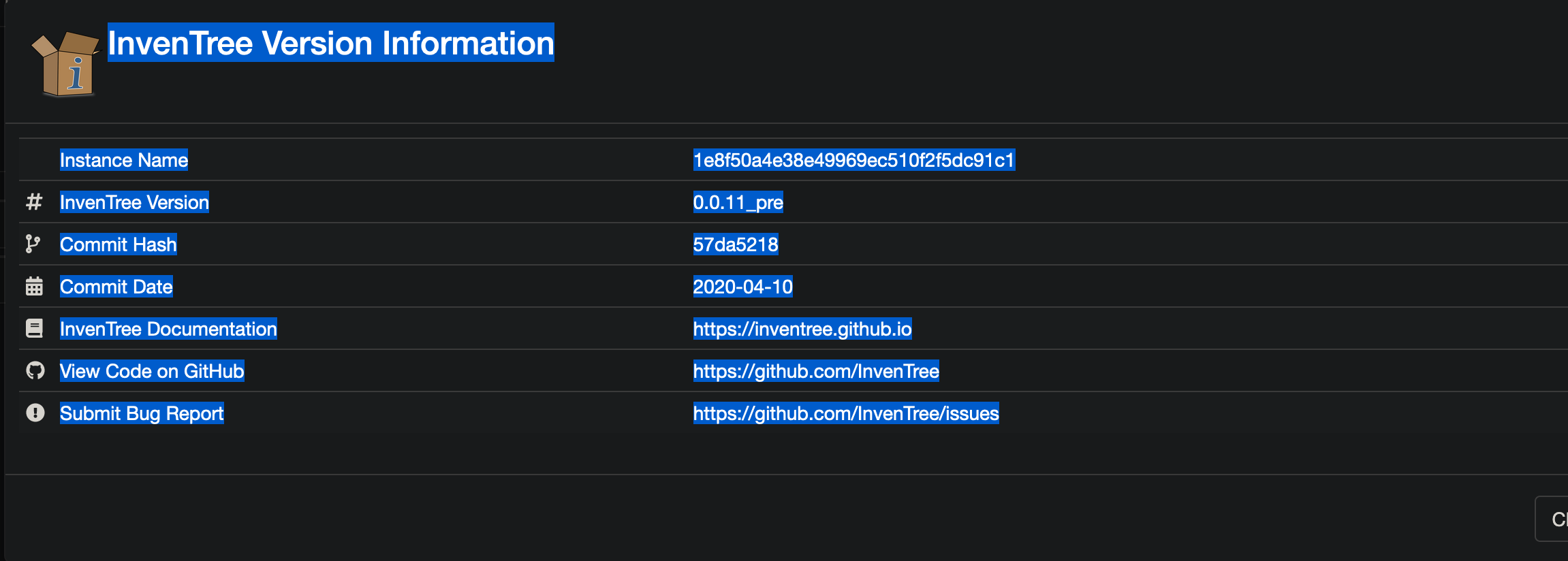 Add `copy version information` button · Issue #725 · inventree/InvenTree · GitHub
