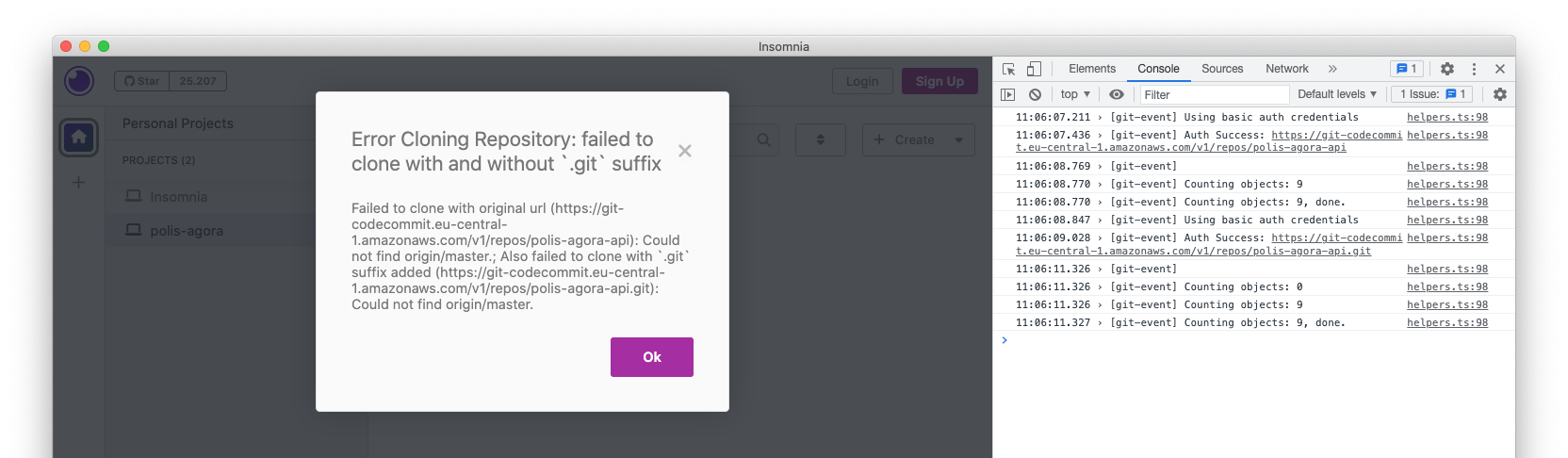 Error cloning AWS CodeCommit Git repository: "Could not find origin ...
