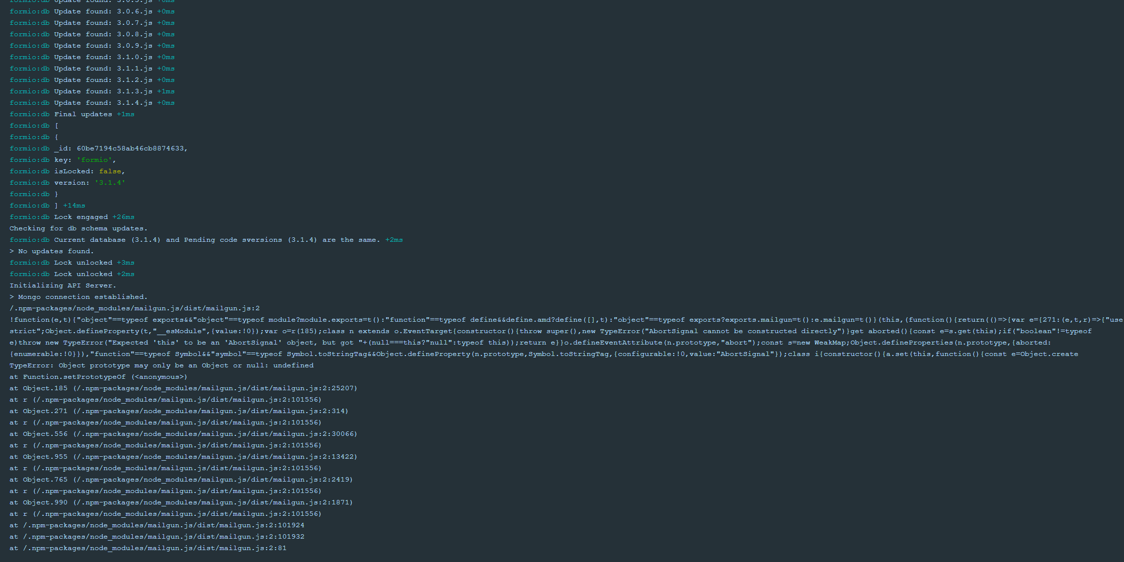 [BUG] Form.io container has mailgun error message and couldn't run · Issue #1264 · formio/formio ...
