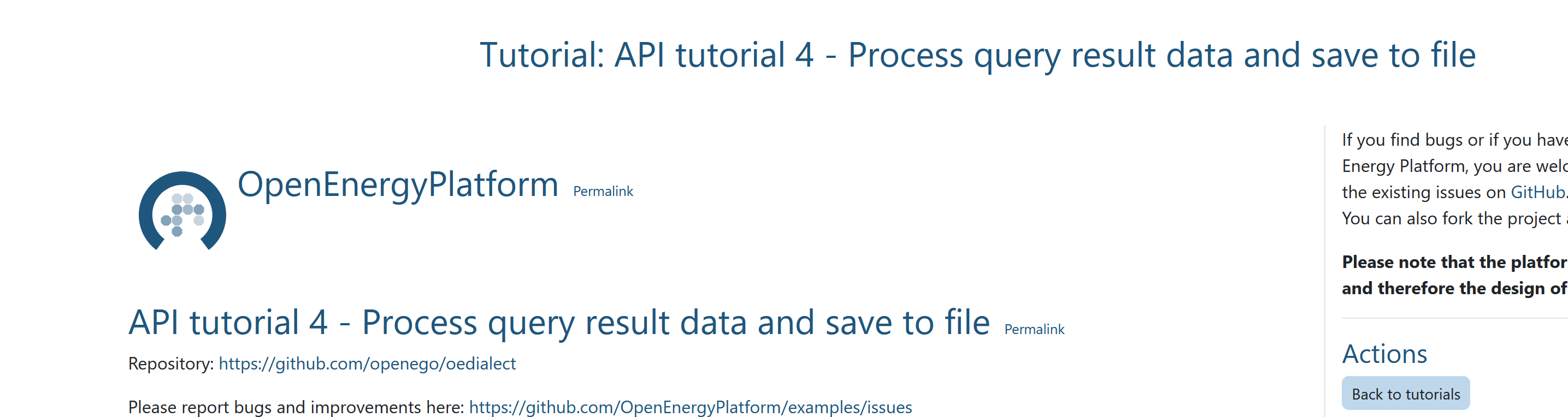 Change first heading in tutorial section · Issue #1009 · OpenEnergyPlatform/oeplatform · GitHub