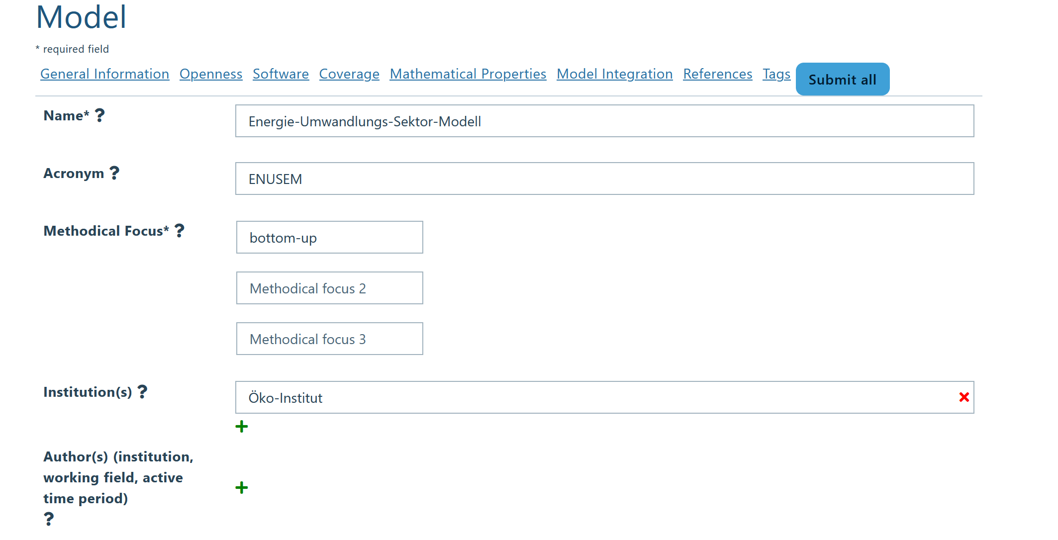 Model factsheets: cannot add more than General Information · Issue #1417 · OpenEnergyPlatform ...