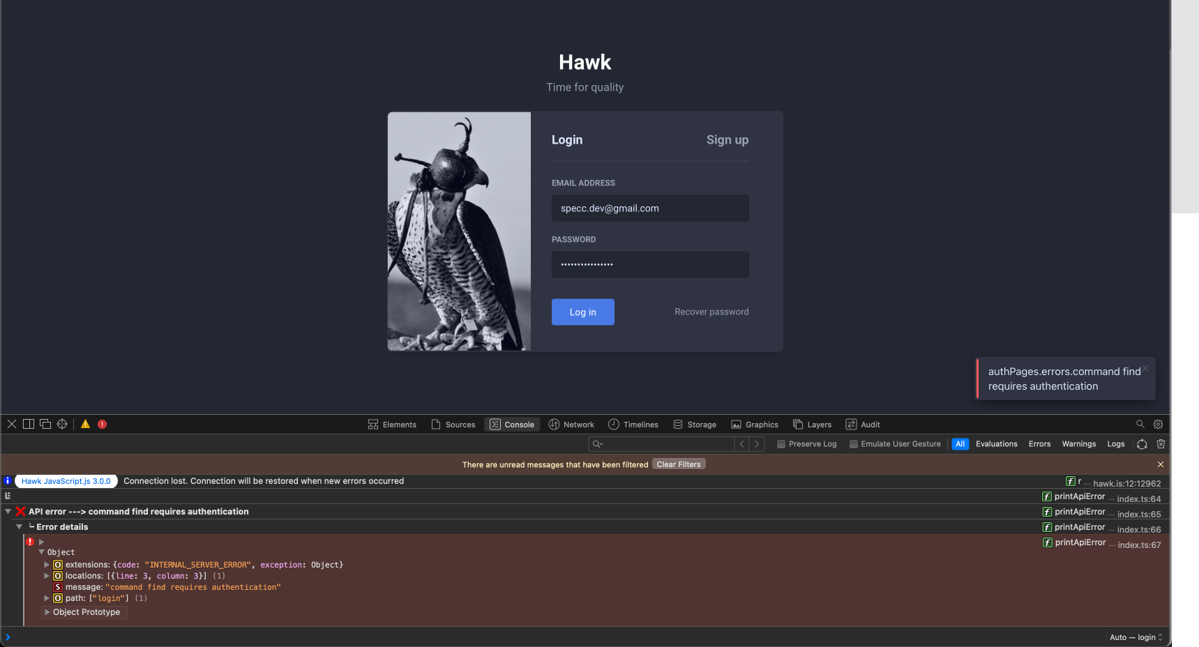 Auth Page: incorrect error handling in auth request · Issue #579 · codex-team/hawk.garage · GitHub