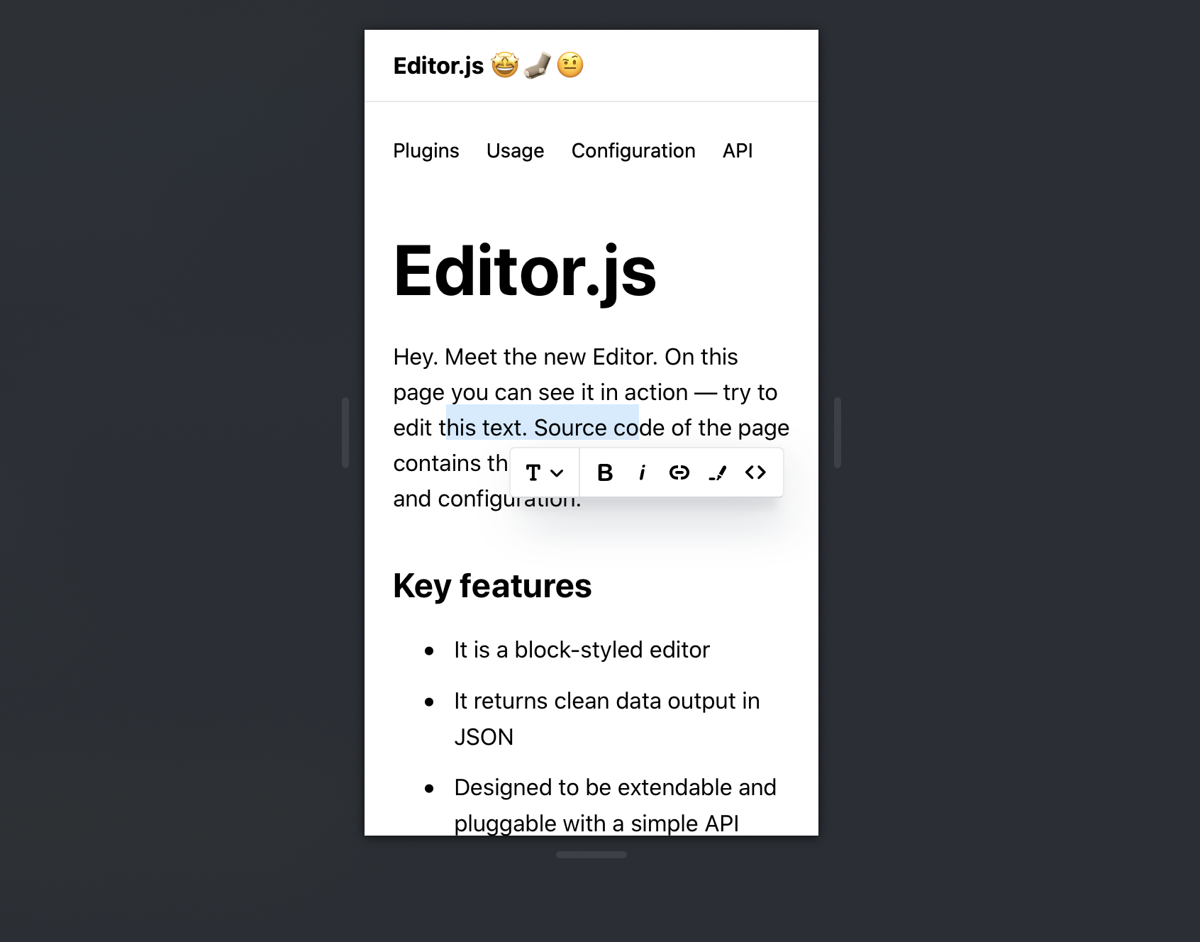 Custom Toolbar Placement · Issue 1084 · Codex Teameditorjs · Github