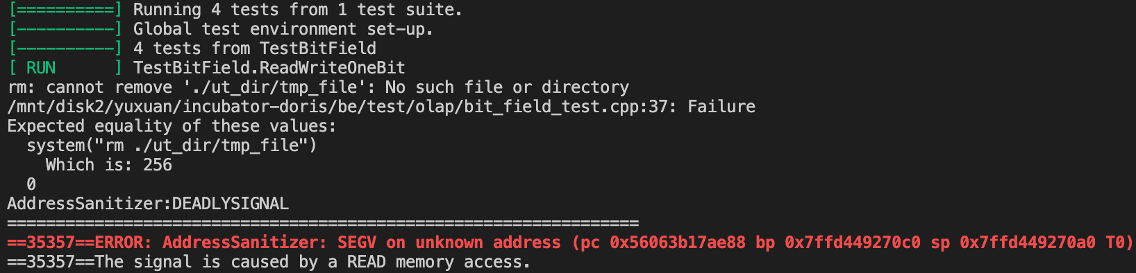 Bug Be Ut Testbitfield Failed · Issue 8735 · Apachedoris · Github 