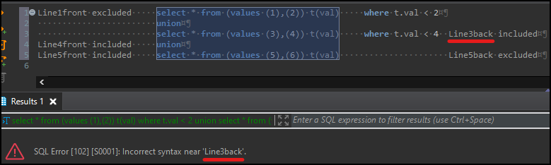 "Execute SQL Statement" on vertical/block selected text executes code ...