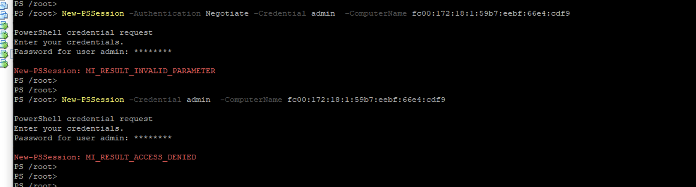 New-PSSession command is not accepting both -Authenticate Negotiate and -ComputerName ipv6 ...