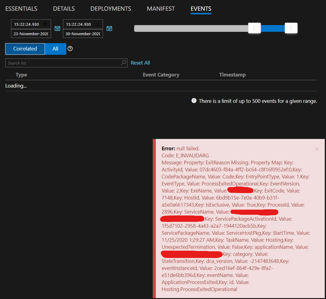 Can't view application level events in Service Fabric Explorer (Code: E_INVALIDARG) · Issue ...