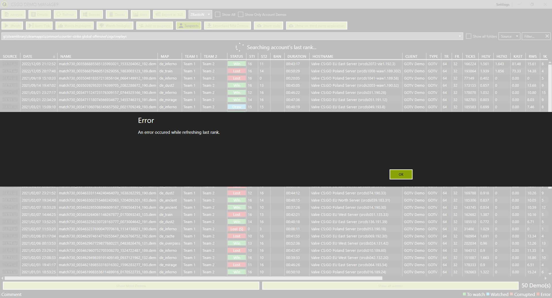Crash when searching for account's last rank · Issue #599 · akiver/cs-demo-manager · GitHub