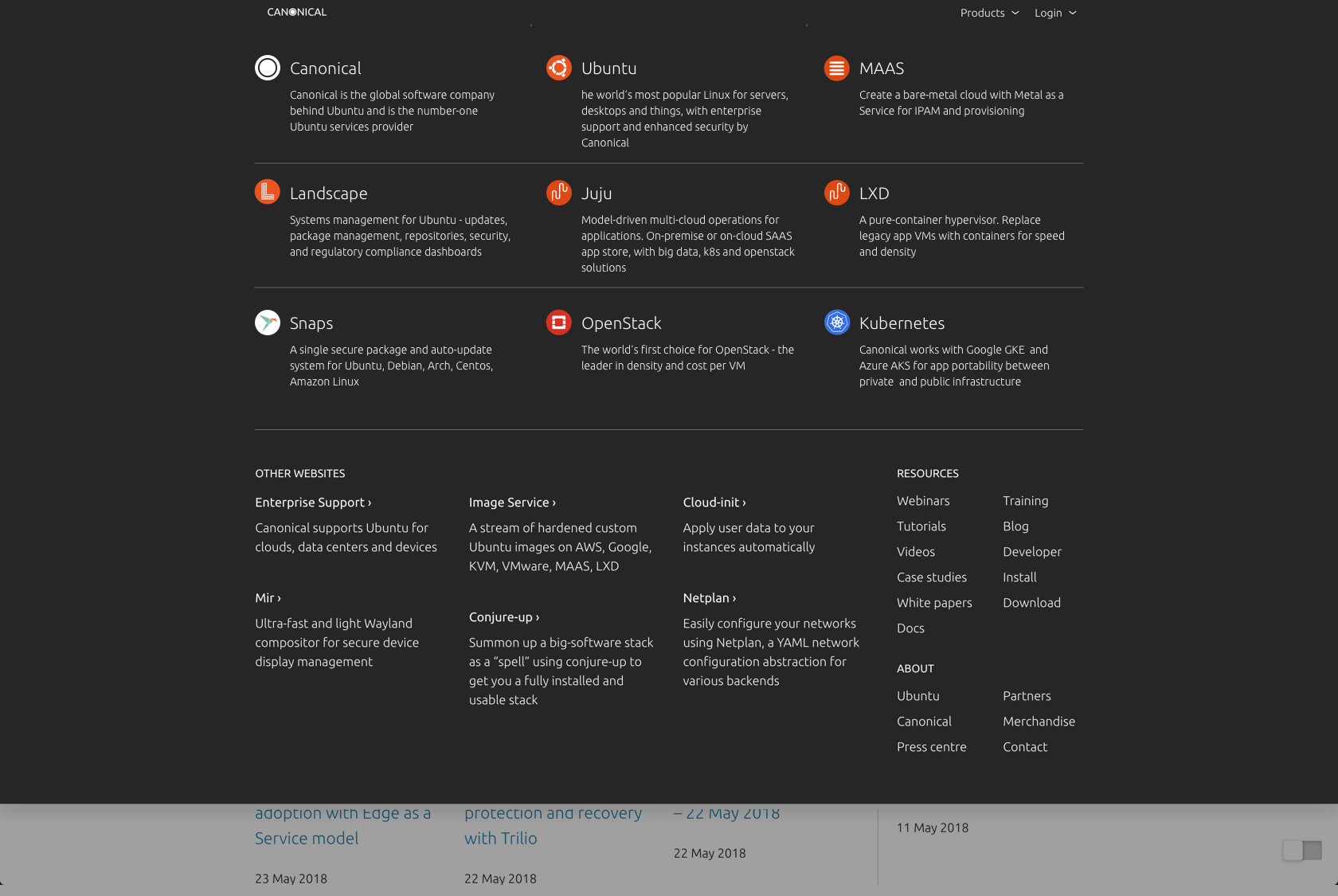 Amends to global product menu - Design · Issue #4049 · canonical/ubuntu.com · GitHub