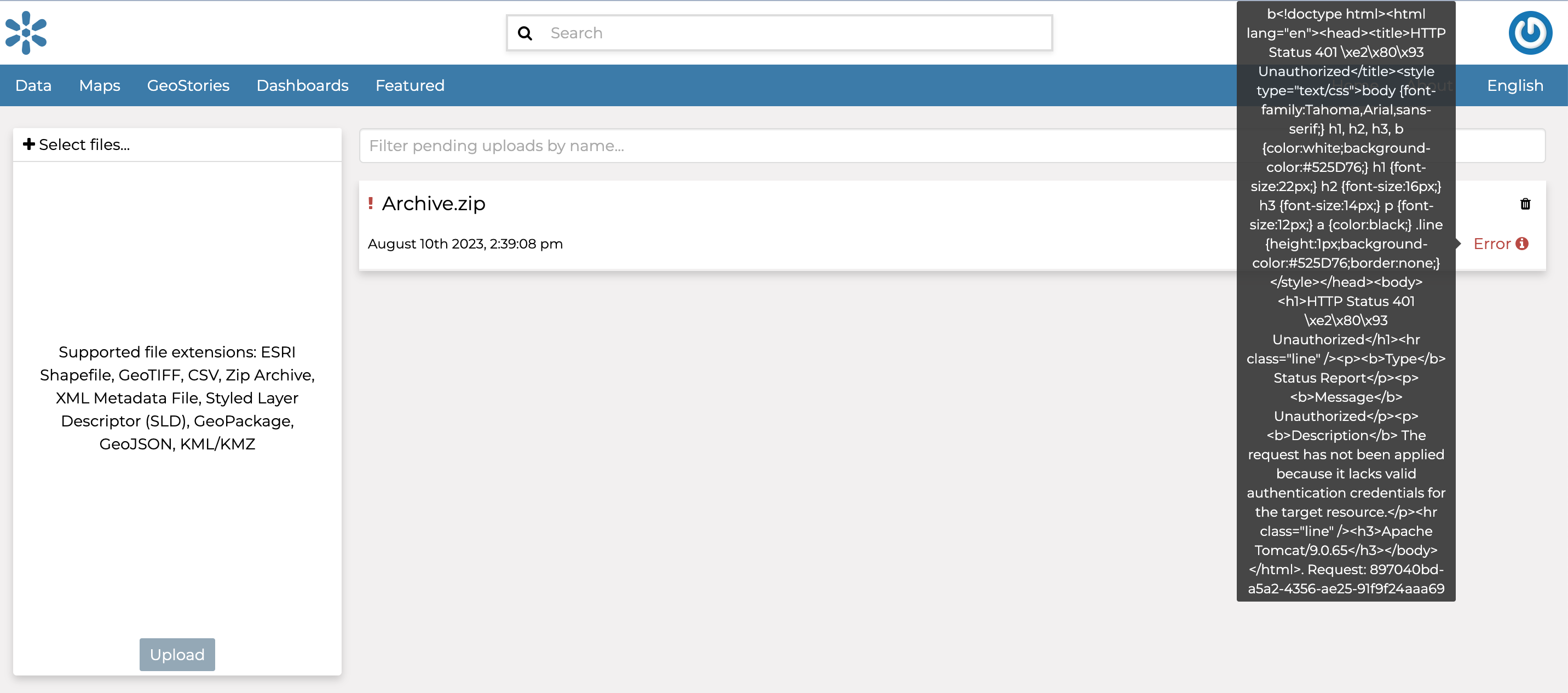 Error 401 Unathorized when upload dataset with super account in geonode docker ubuntuk · Issue ...