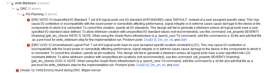The debug port 'dbg_hub/clk' has 1 unconnected channels (bits). This will cause errors during ...