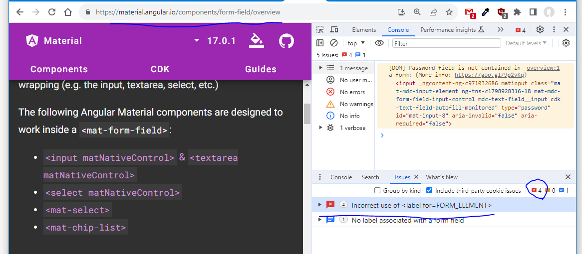 Chrome complaining about "illegal use of labels" · Issue #28184 · angular/components · GitHub