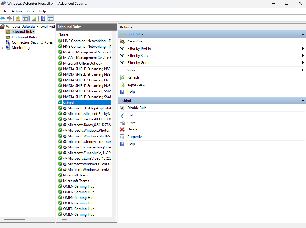 Easy-fix to usbipd: warning: A third-party firewall may be blocking the connection; ensure TCP ...