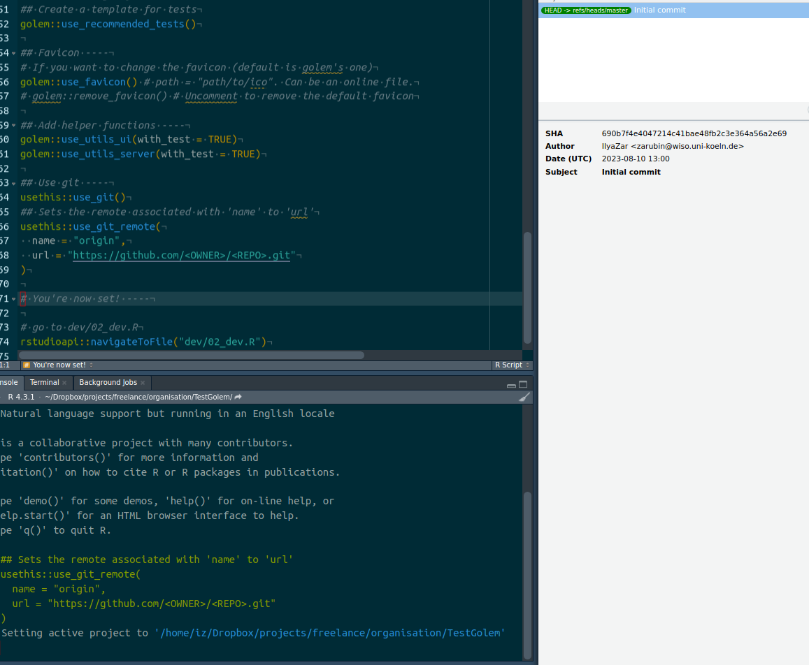 Move `use_git()` to bottom to commit all at once in `dev/01_start.R` [FR] · Issue #1093 · ThinkR ...