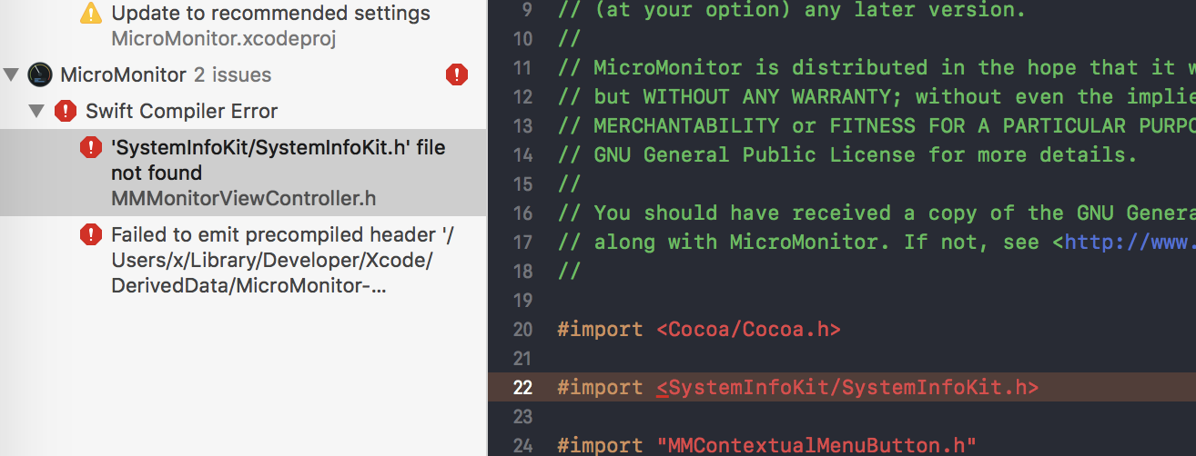 'SystemInfoKit/SystemInfoKit.h' file not found · Issue #2 · jackw01/MicroMonitor · GitHub