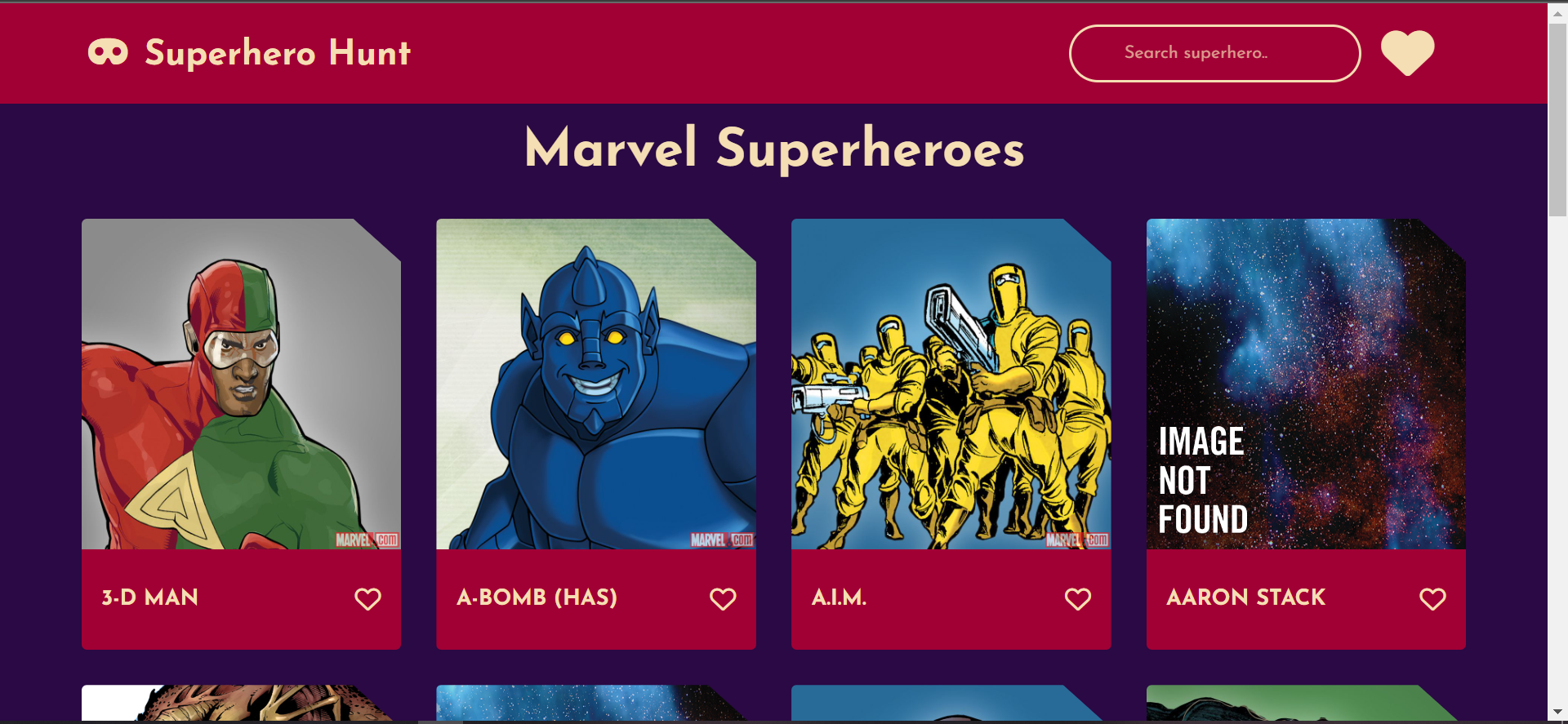 GitHub - tejash023/superhero-hunt: Fetching and displaying all the Marvel Superheroes using ...