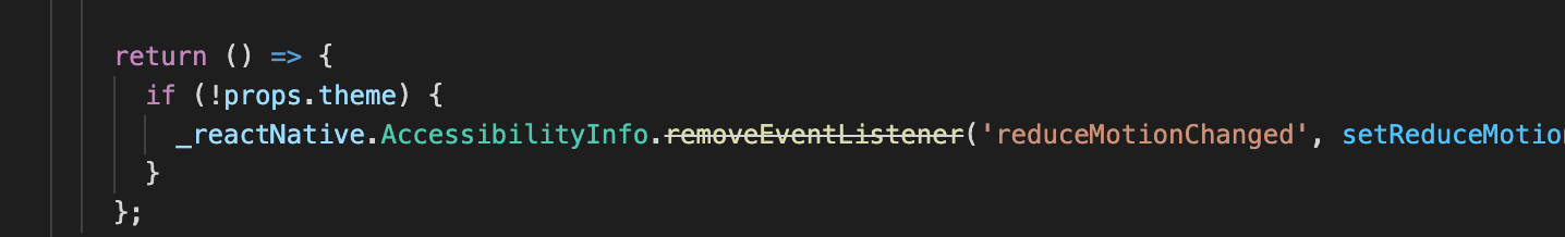 EventEmitter.removeListener('change', ...): Method has been deprecated ...