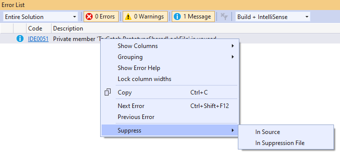 New [SuppressMessage] in source option not shown in Error List · Issue ...