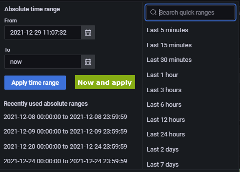 Add 'to now and apply' button inside the time picker · Issue #43572 · grafana/grafana · GitHub