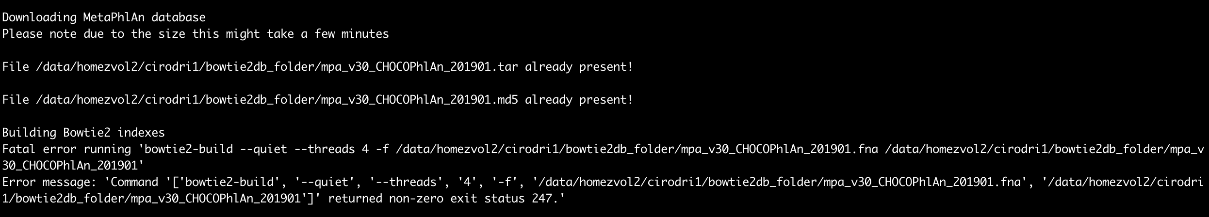 Database already present error · Issue #160 · biobakery/MetaPhlAn · GitHub