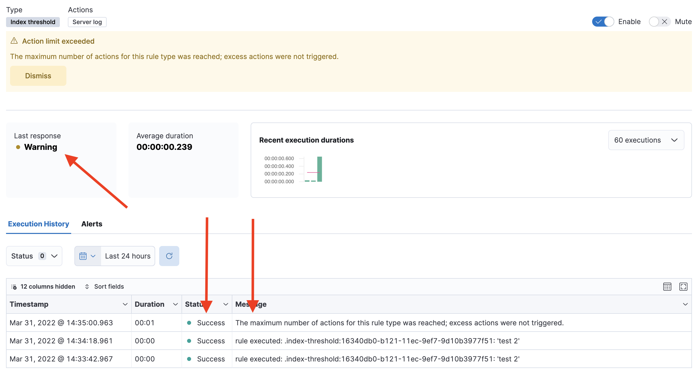 Rule Run History Displays `success` With A Message When The Rule Status Is `warning` · Issue