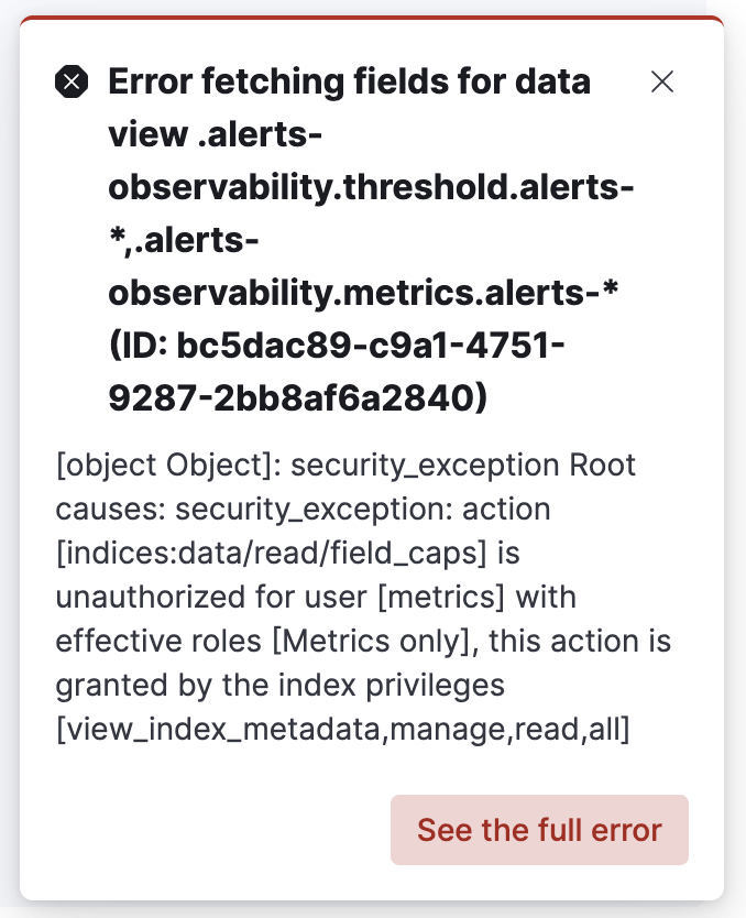 Error toast shown when trying to load the O11y alerts page with a Metrics only user · Issue ...