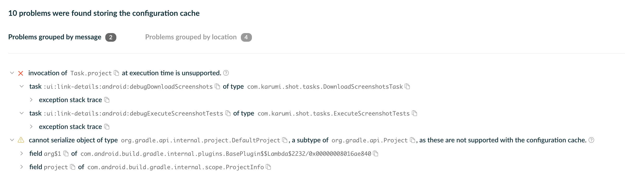 Gradle Configuration Cache compatibility · Issue #263 · pedrovgs/Shot · GitHub