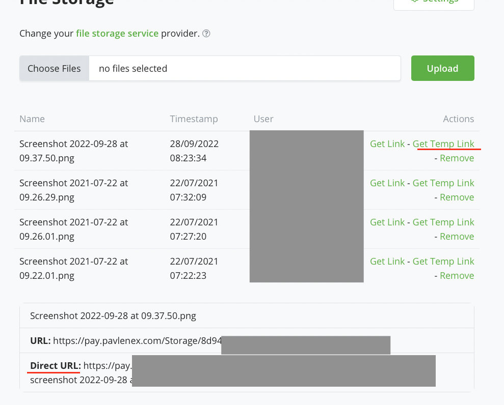 Remove direct link functionality from the File Storage system and ...