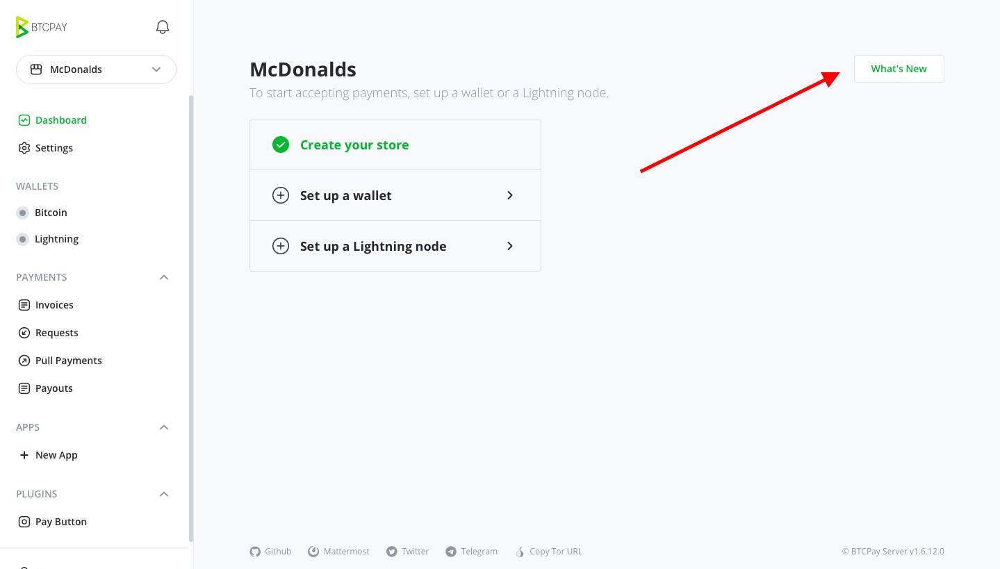 Remove `what's new` button from the store creation page · Issue #4305 · btcpayserver ...