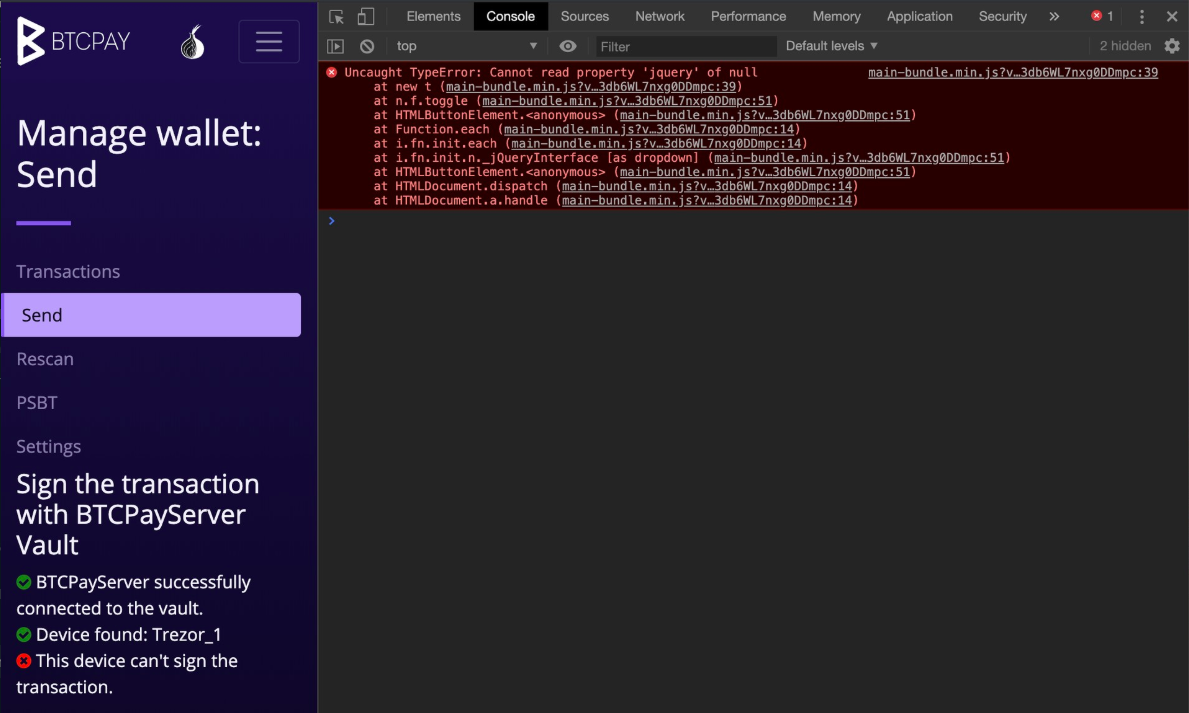 [Vault] Trezor One - This device can't sign the transaction · Issue #1209 · btcpayserver ...