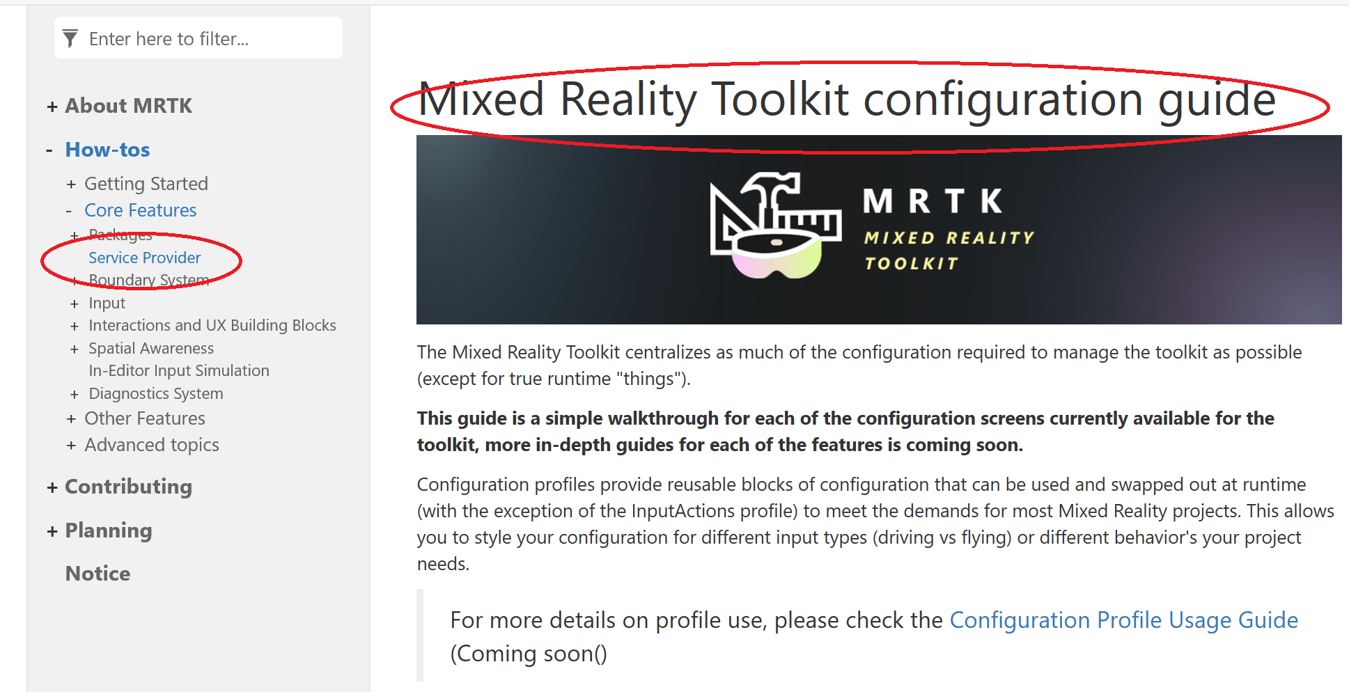 Docs Service Provider Link Points To Mrtk Configuration Guide