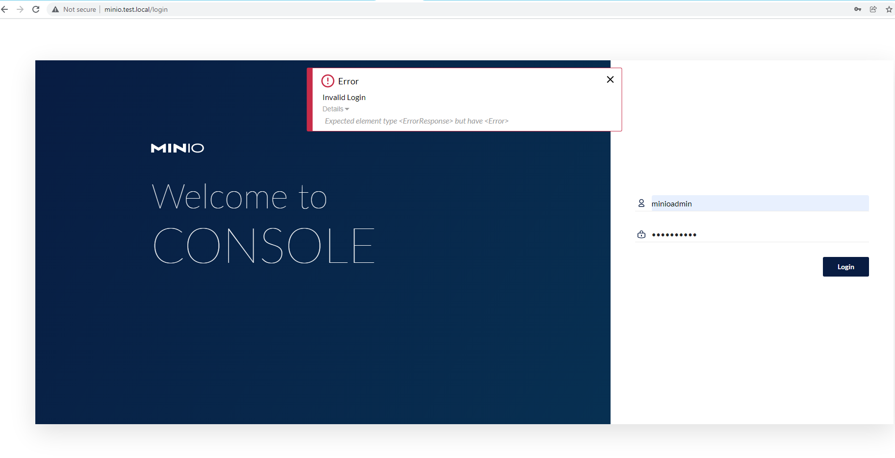 invalid login Expected element type but have · minio minio · Discussion #14077 · GitHub