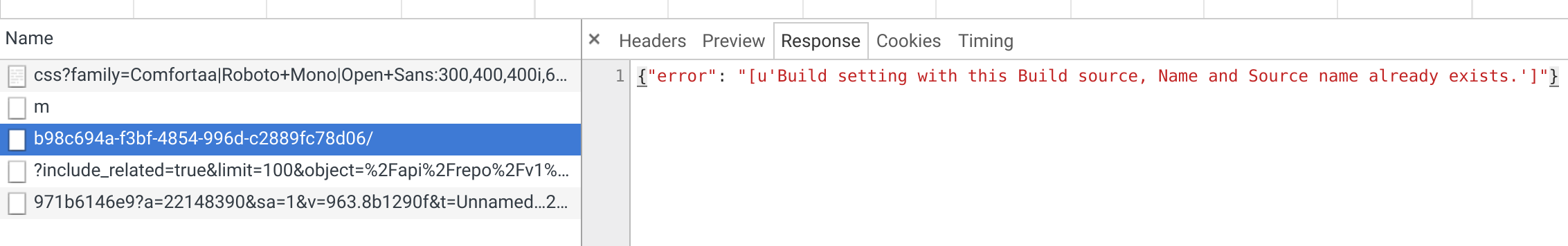 Cannot delete auto-build rule: "Build setting with this Build source, Name and Source name ...