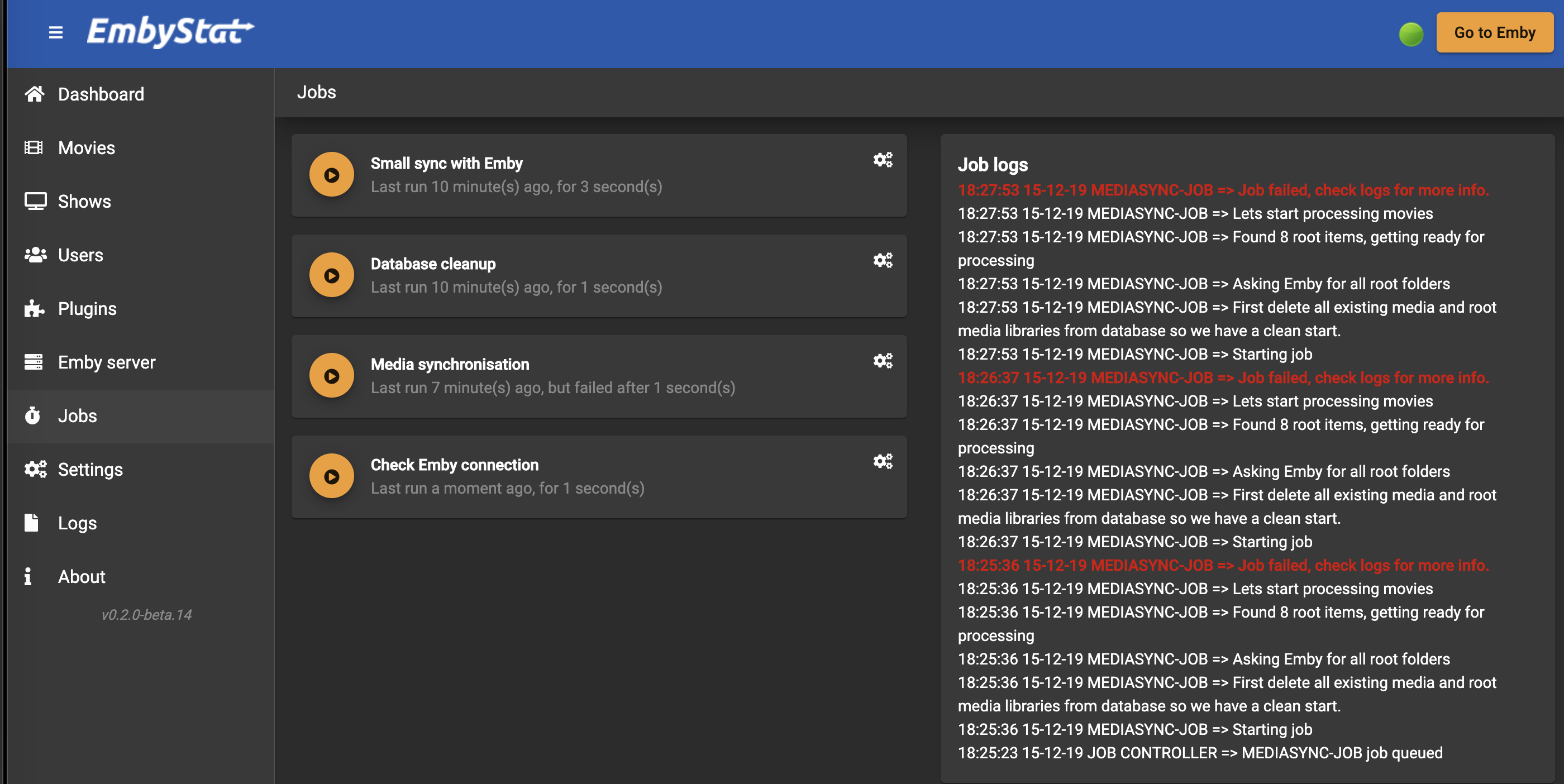 Emby Stats fails to start scan · Issue #1026 · mregni/EmbyStat · GitHub