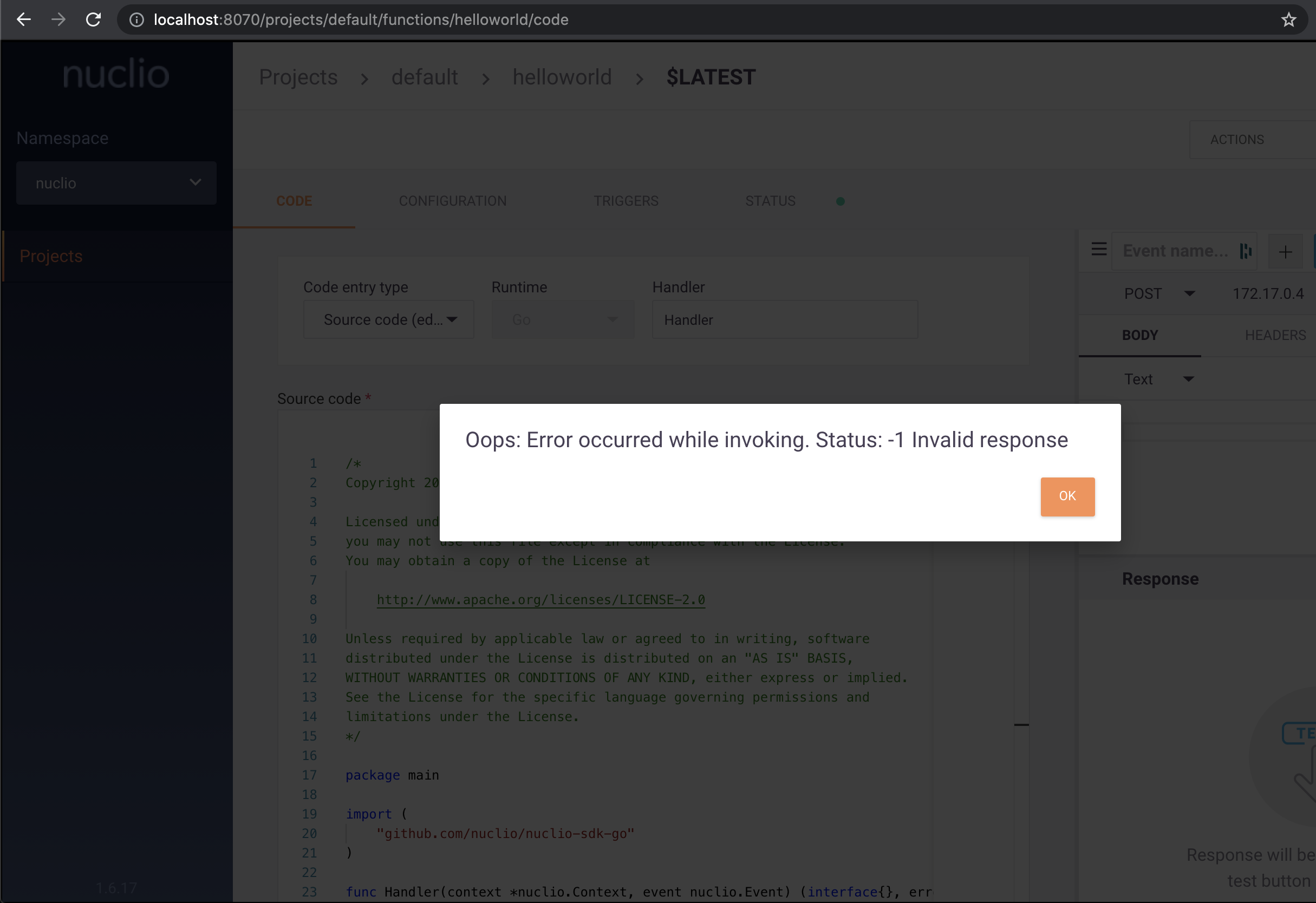 Unable To Invoke Function Via Apifunctioninvocations · Issue 2315 · Nuclionuclio · Github 