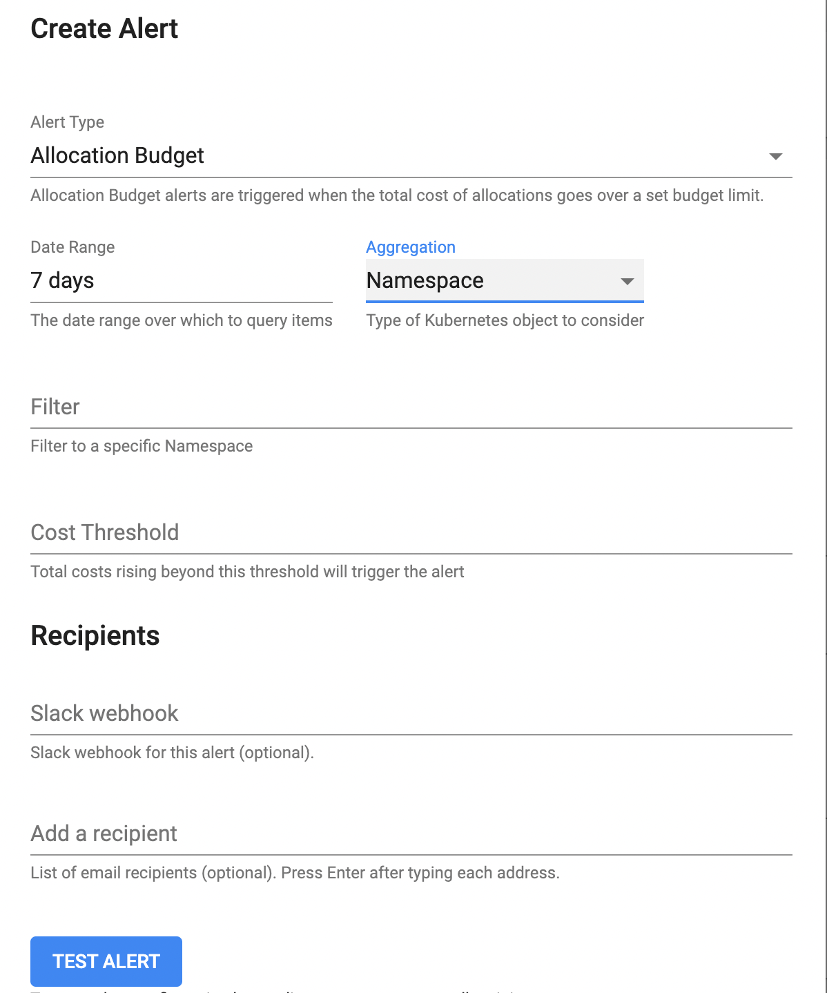 Support For Multi Aggregation When Creating Alerts · Issue 1638 · Kubecost Cost Analyzer Helm