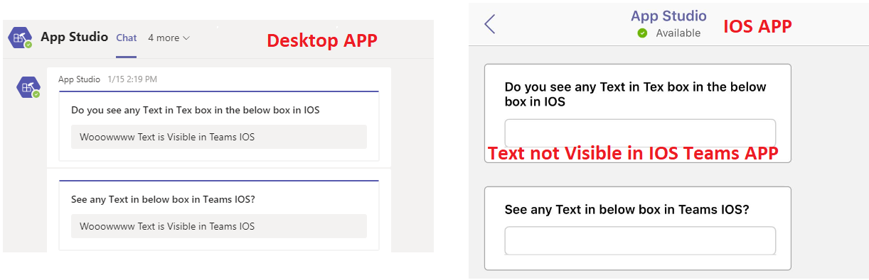 Ios Teams Mobile App Adaptive Card Pre Filled Text Input Text Is Not Showing After Recent