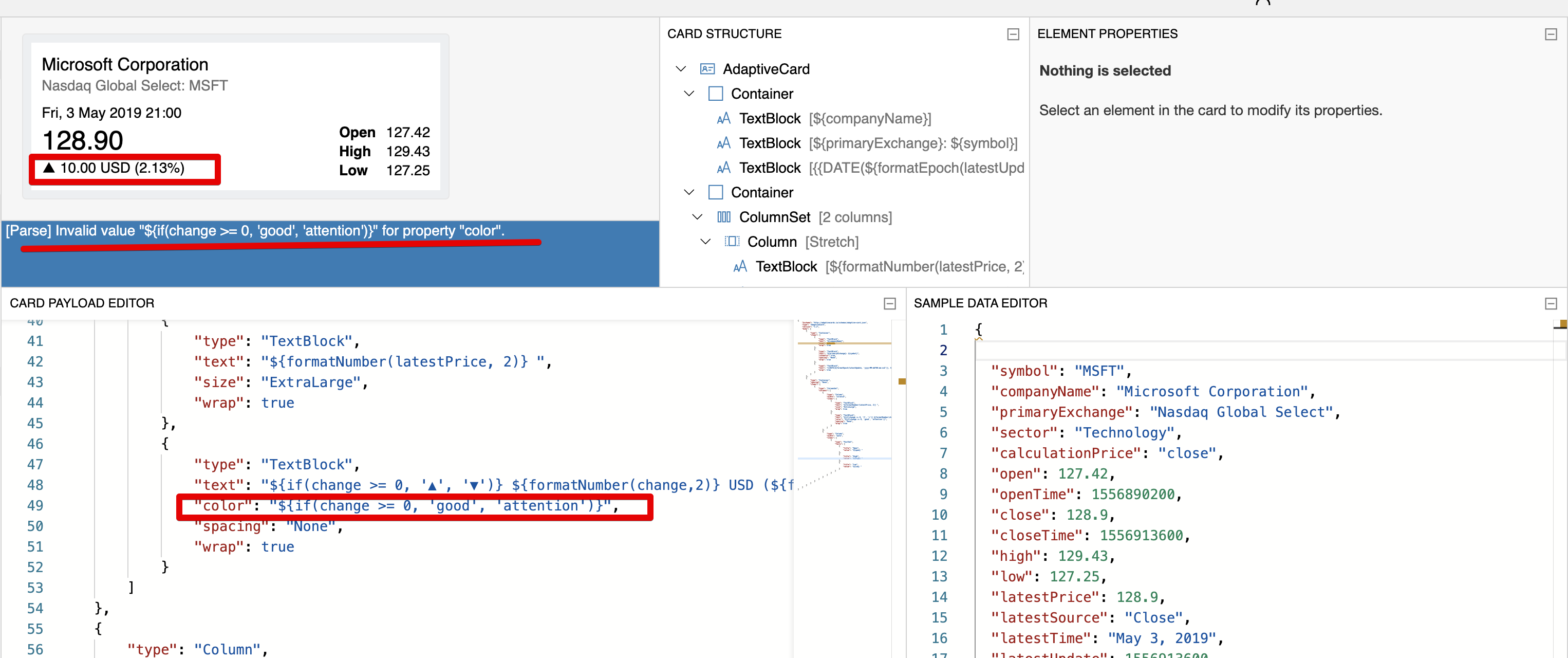 [Authoring] $if conditional does not work on text color · Issue #7040 · microsoft/AdaptiveCards ...