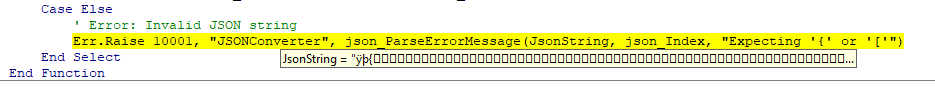 Error Parsing, "Err.Raise 10001, "JSONConverter"- "Expecting '{' or '['") · Issue #330 · VBA ...