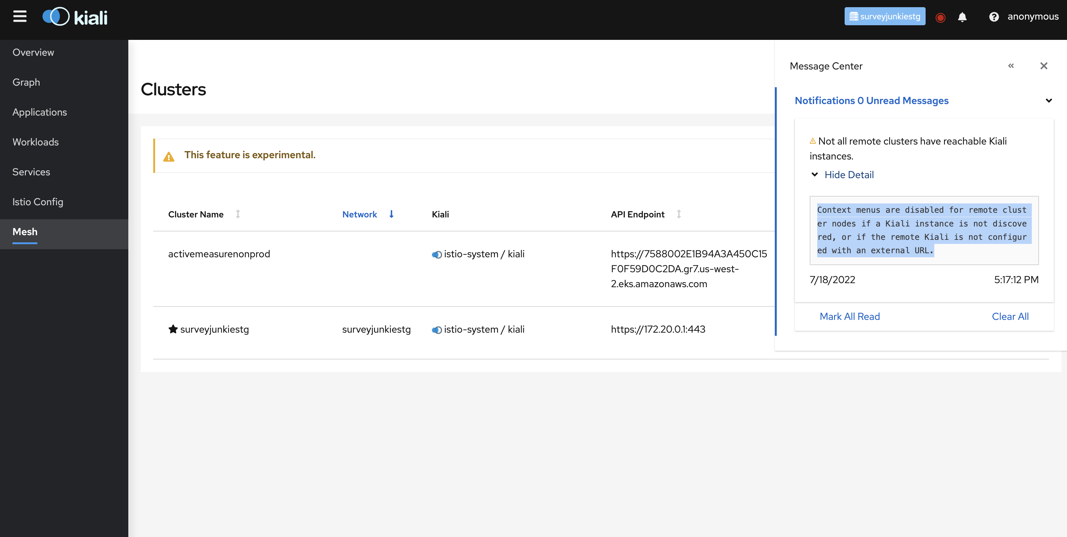 Not All Remote Clusters Have Reachable Kiali Instances · Issue 39962 · Istio Istio · Github