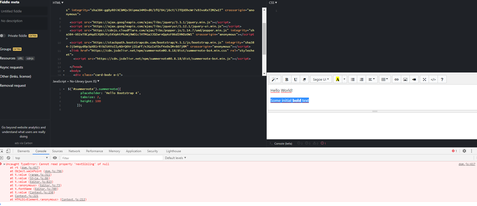 Error trying to change font on selected text · Issue #3919 · summernote/summernote · GitHub