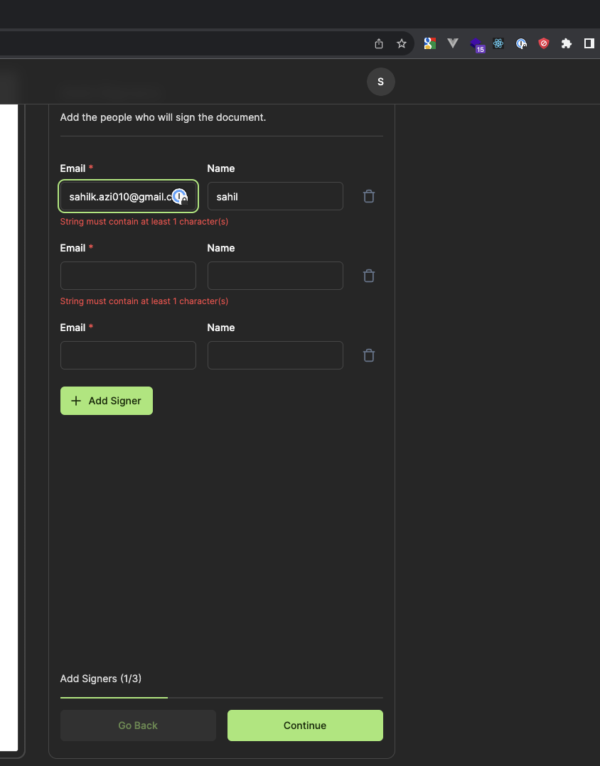 [BUG]: Signers component form validations are messed up when more than 2 signers are added ...