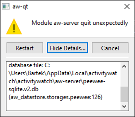 Module aw-server quit unexpectedly · Issue #901 · ActivityWatch/activitywatch · GitHub