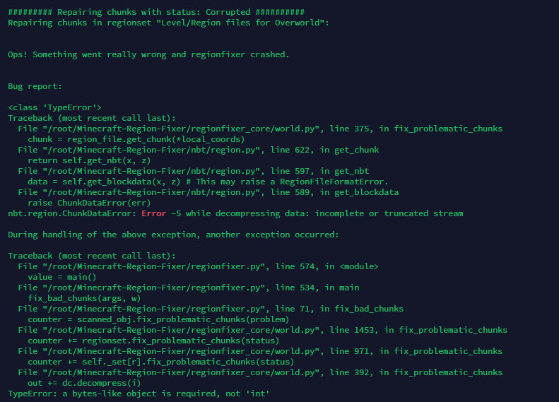 Problem with repairing corrupted chunks (crash) · Issue #190 · Fenixin/Minecraft-Region-Fixer ...